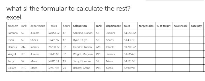what si the formular to calculate the rest? excel | Chegg.com