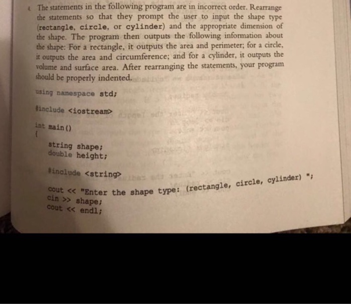 Solved t The statements in the following program are in | Chegg.com