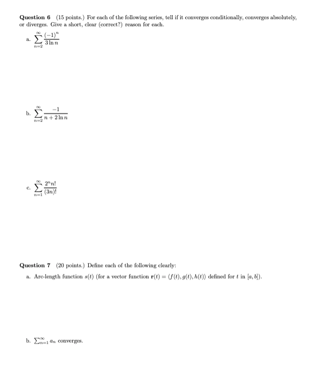 Solved Question 6 (15 points. For each of the following | Chegg.com