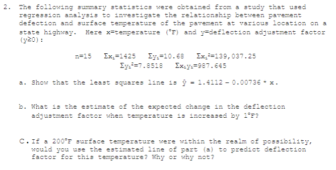 Solved 2 The Following Summary Statistics Were Obtained