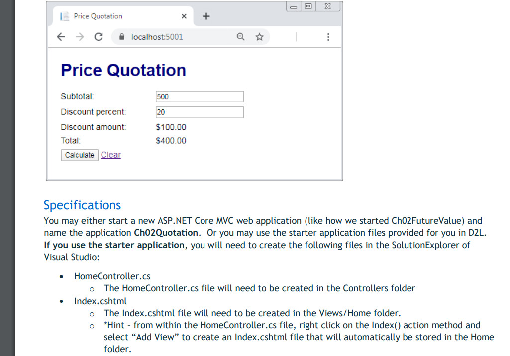 Solved Specifications You may either start a new ASP.NET | Chegg.com