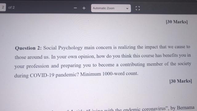 2 of 2 Automatic Zoom [30 Marks) Question 2: Social | Chegg.com