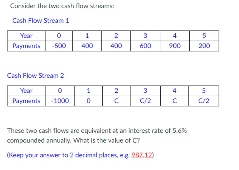 Solved Consider the two cash flow streams: Cash Flow Stream | Chegg.com