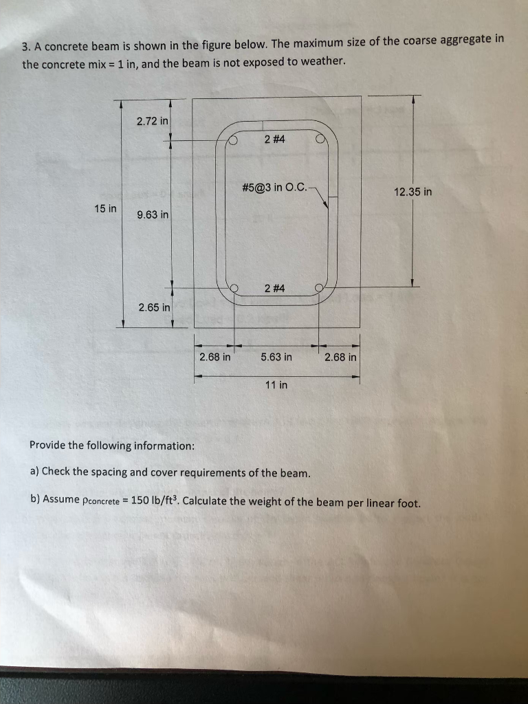 Solved 3. A concrete beam is shown in the figure below. The | Chegg.com