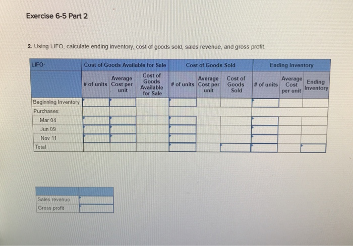 Solved Exercise 6-5 Calculate inventory amounts when costs | Chegg.com