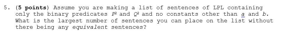 (5 points) Assume you are making a list of sentences | Chegg.com