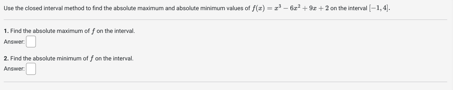 Solved Use the closed interval method to find the absolute | Chegg.com