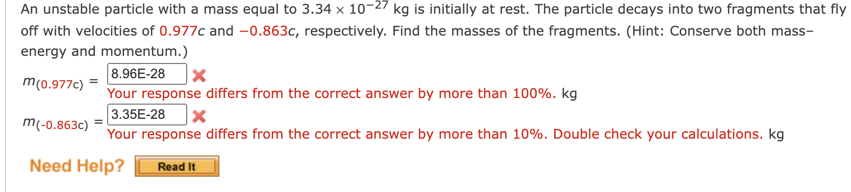 Solved An unstable particle with a mass equal to 3.34×10−27 | Chegg.com