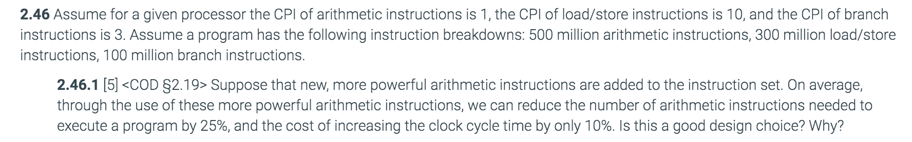 Solved 2.46 Assume for a given processor the CPI of | Chegg.com