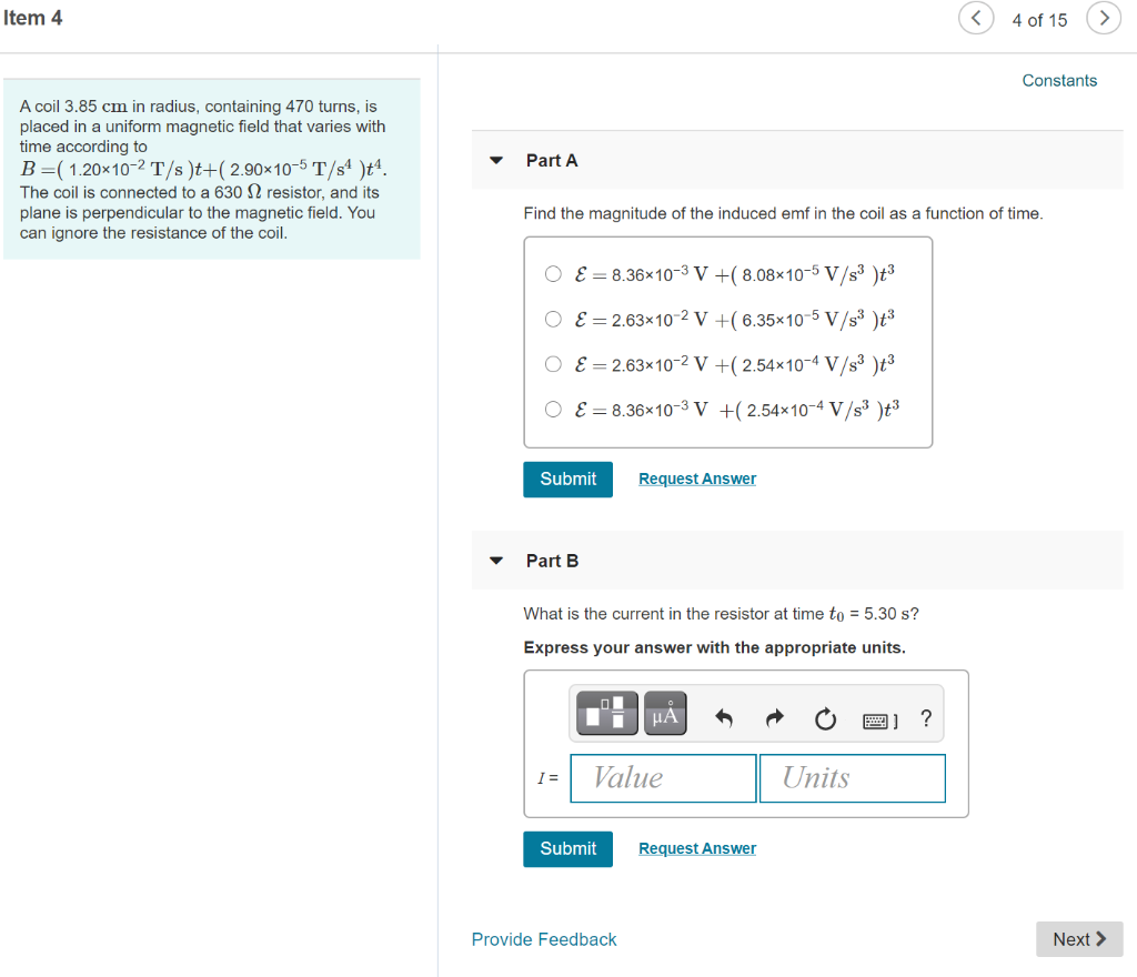 Solved Item 4 4 of 15 Constants Part A A coil 3.85 cm in | Chegg.com