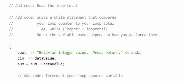 Solved int main () int sum = θ; int dataValue; // summing | Chegg.com