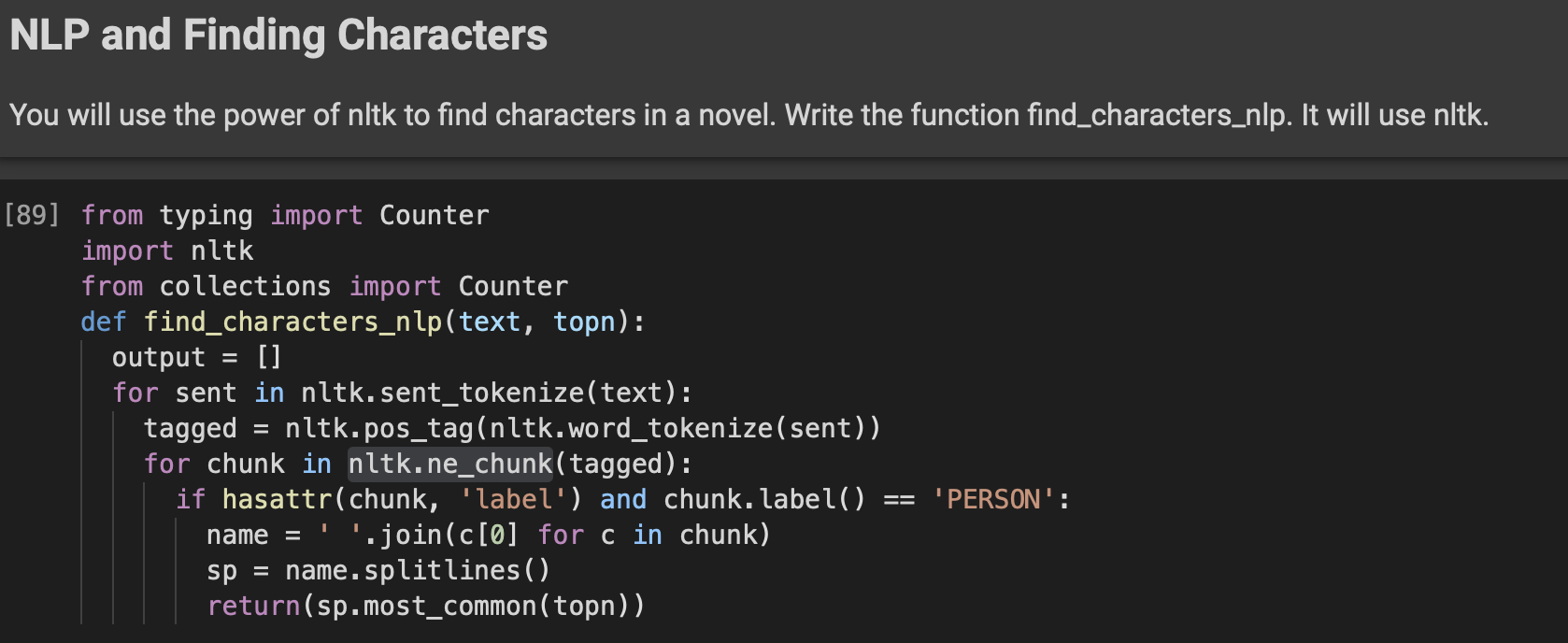 Solved NLP and Finding Characters You will use the power of | Chegg.com