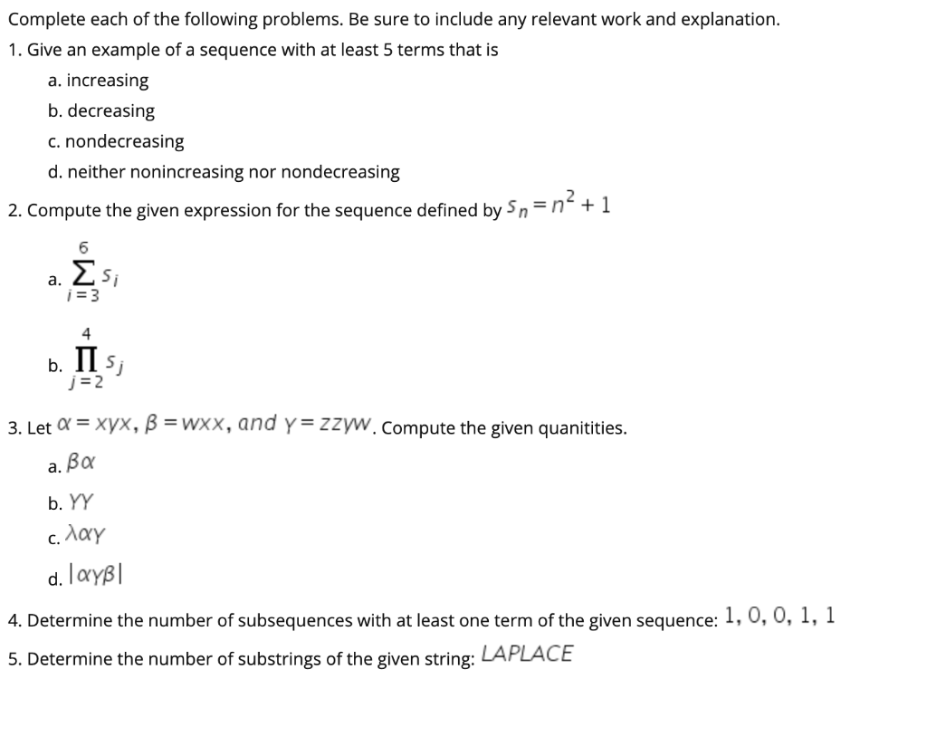 Solved Complete each of the following problems. Be sure to | Chegg.com