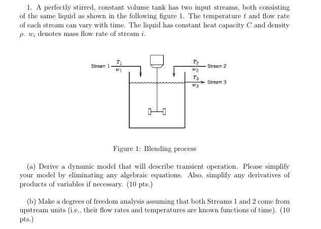 Solved 1. A perfectly stirred, constant volume tank has two | Chegg.com