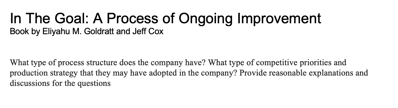 Solved In The Goal: A Process of Ongoing Improvement Book by | Chegg.com