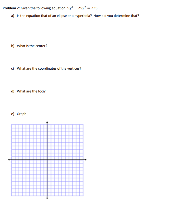 Solved Problem 2: Given the following equation: 9y2 25x2 225 | Chegg.com
