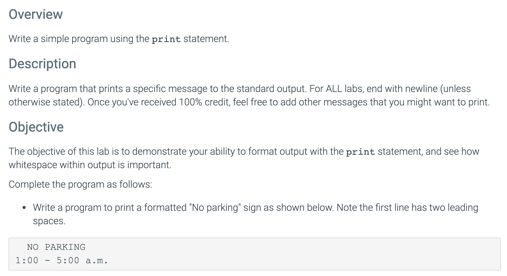 Solved Overview Write a simple program using the print | Chegg.com