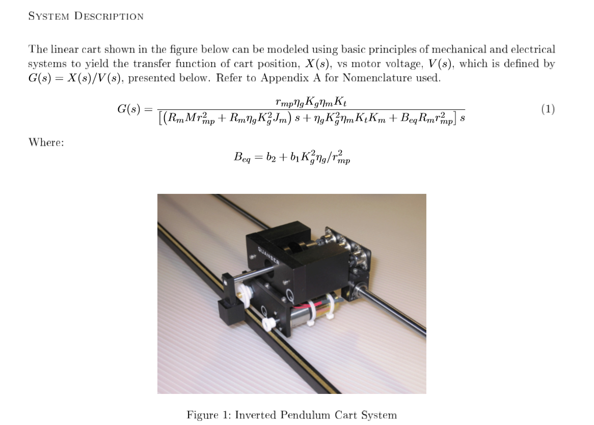 SYSTEM DESCRIPTION The linear cart shown in the | Chegg.com