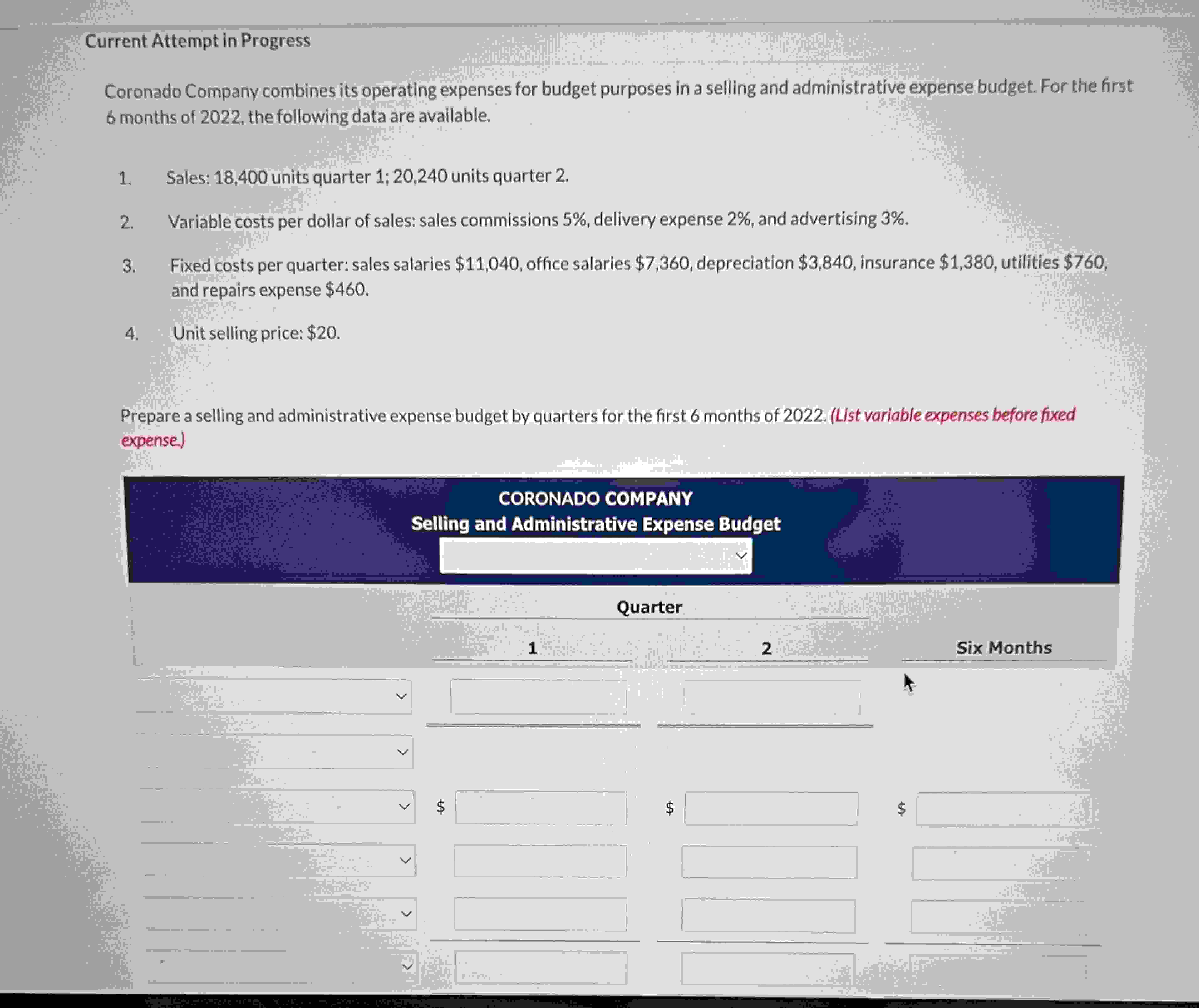 Solved Coronado Company combines its operating expenses for | Chegg.com