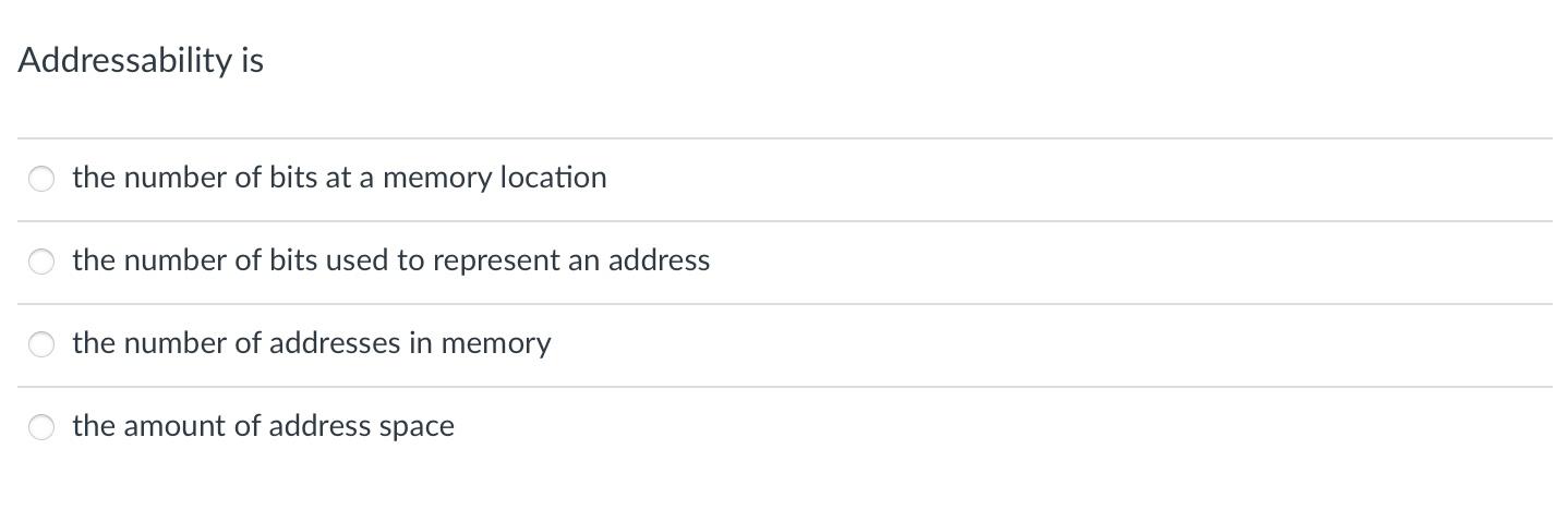 Solved Addressability is the number of bits at a memory | Chegg.com