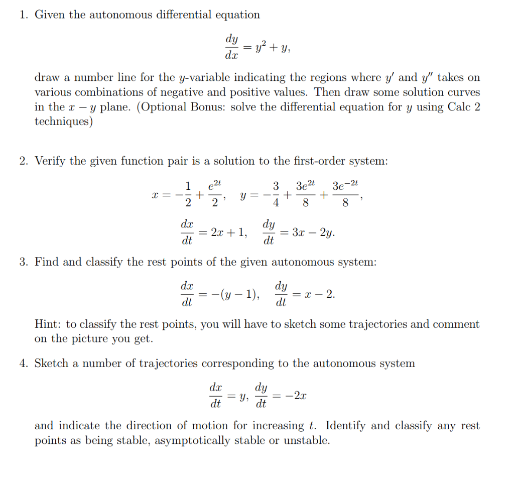 Solved 1. Given the autonomous differential equation draw a | Chegg.com