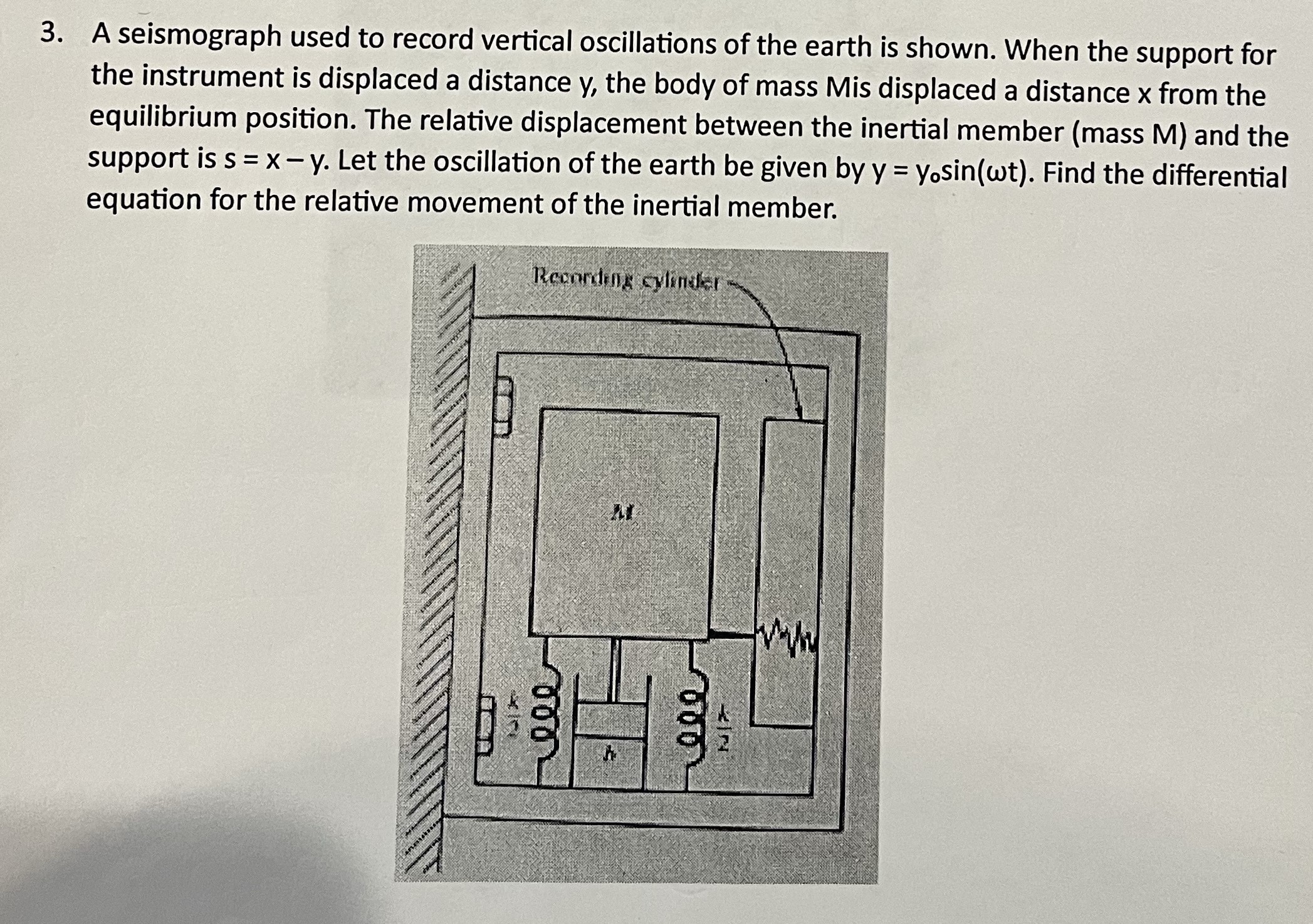 Solved A seismograph used to record vertical oscillations of | Chegg.com