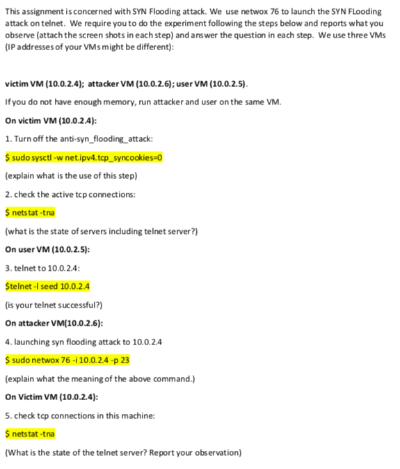Solved This assignment is concerned with SYN Flooding | Chegg.com