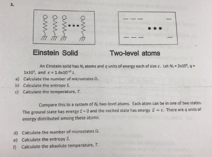 Solved 3. Einstein Solid Two-level atoms An Einstein solid | Chegg.com