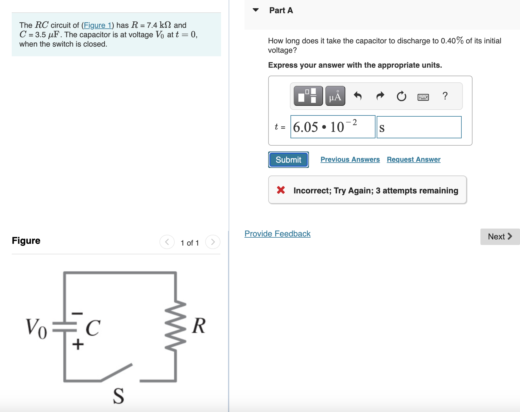 Solved The RC circuit of has R=7.4kΩ and C=3.5μF. The | Chegg.com