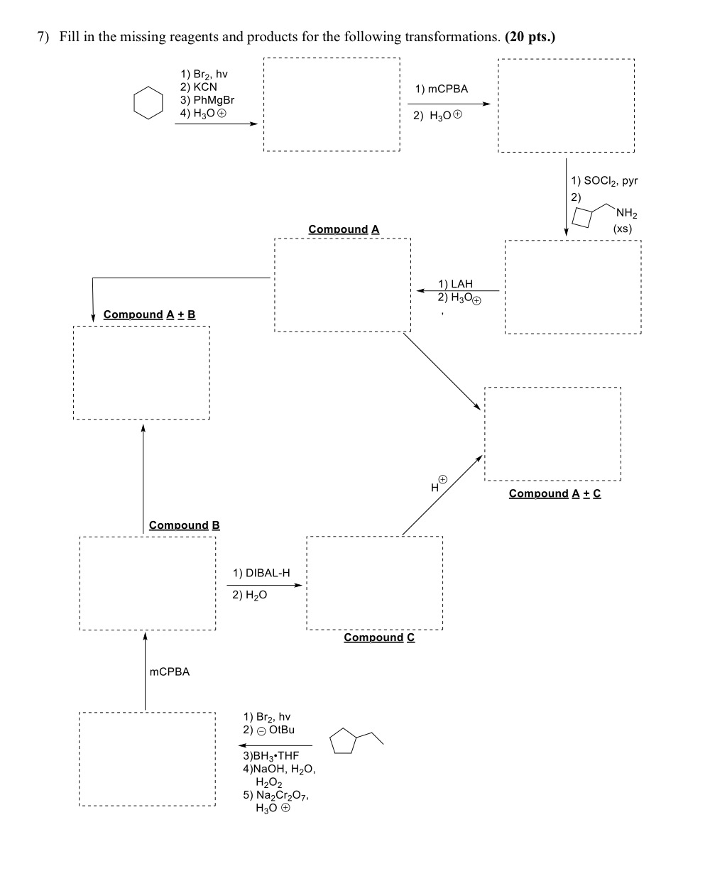 Solved 7) Fill in the missing reagents and products for the | Chegg.com