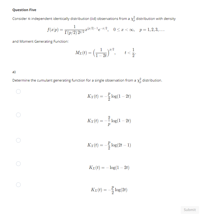 Solved Question Five Consider n independent identically | Chegg.com Solved Question Five Consider n independent identically | Chegg.com