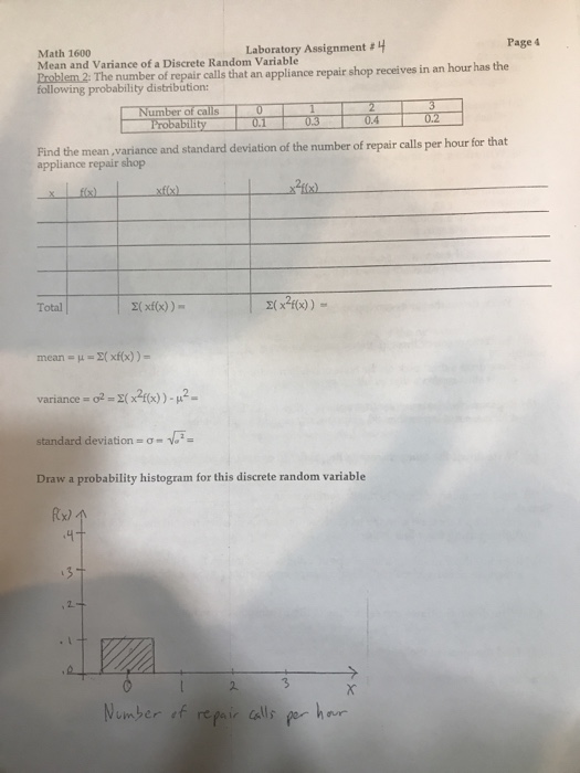 Solved Page 4 . Laboratory Assignnnent Math 1600 Mean and | Chegg.com