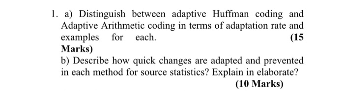 Solved 1 A Distinguish Between Adaptive Huffman Coding And