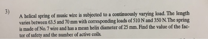 Solved A helical spring of music wire is subjected to a | Chegg.com