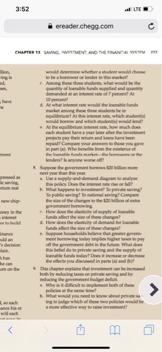 Solved 3:52 «Η LTE . 을 ereader.chegg.com Suppose GDP is $8 | Chegg.com