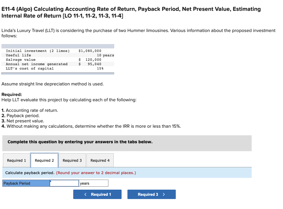 Solved E11-4 (Algo) Calculating Accounting Rate of Return, | Chegg.com