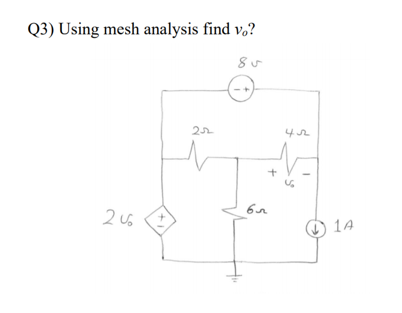 Solved Q3) Using mesh analysis find vo? 8r 1 22 + 1 62 2u + | Chegg.com