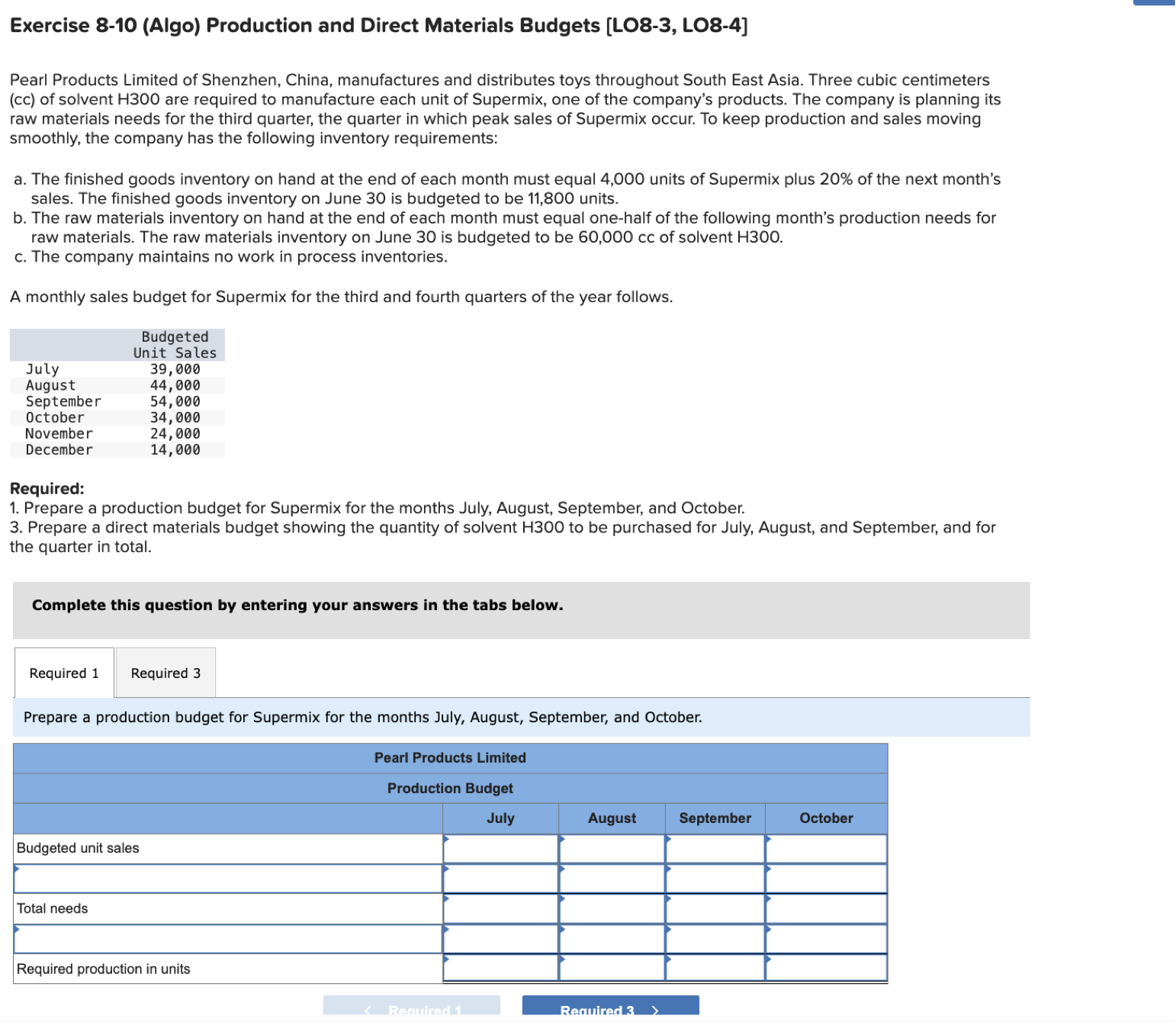 Solved Exercise 8-10 (Algo) ﻿Production and Direct Materials | Chegg.com