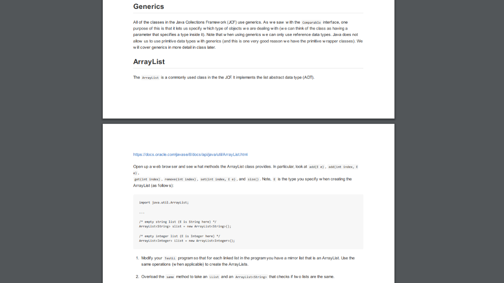 Solved Generics All of the classes in the Java Colections | Chegg.com