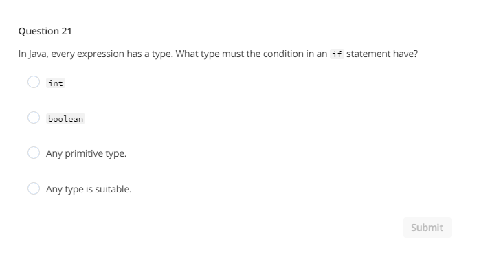 Solved Question 21 In Java, every expression has a type. | Chegg.com