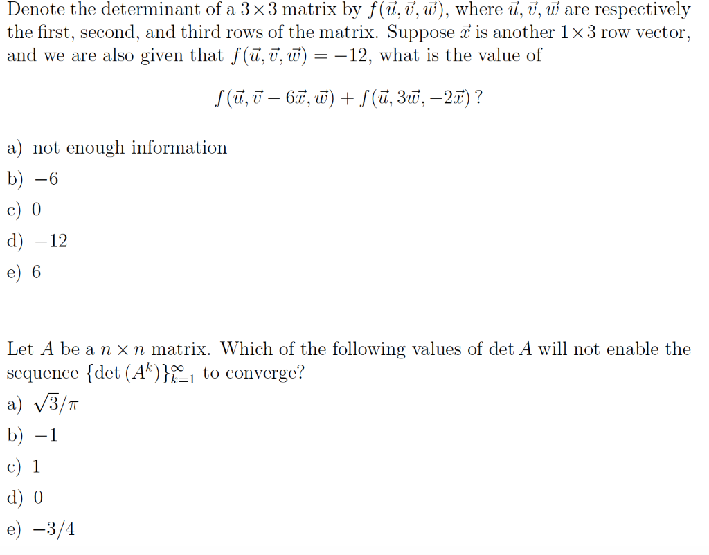 Solved Denote the determinant of a 3 x 3 matrix by f(ū, 7, | Chegg.com
