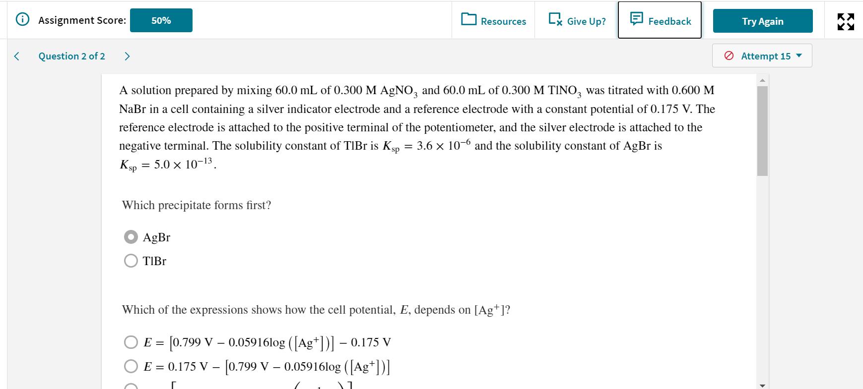 Assignment Score: 50% Resources Ex Give Up? Feedback | Chegg.com