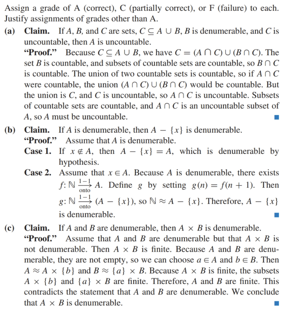 Solved Assign a grade of A (correct), C (partially correct), | Chegg.com