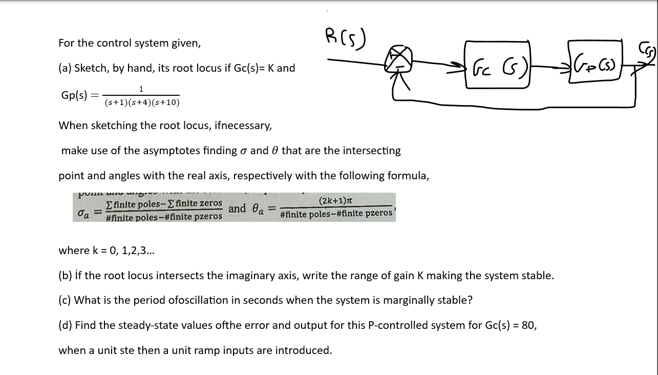 Solved For the control system given,(a) ﻿Sketch, by hand, | Chegg.com