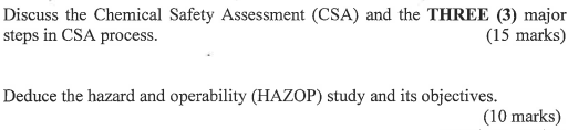 Solved Discuss the Chemical Safety Assessment (CSA) and the | Chegg.com