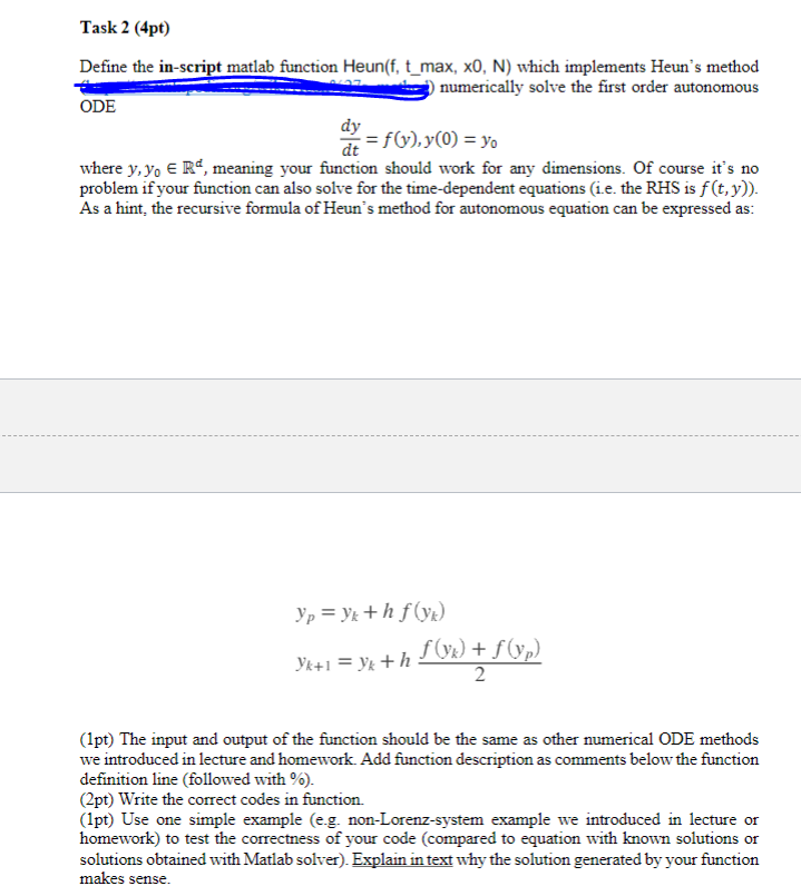 Solved Task 2 4pt Define The In Script Matlab Function 3126