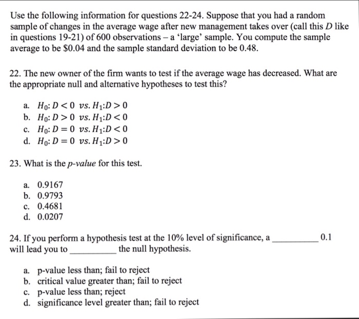 Solved Use the following information for questions 22-24. | Chegg.com
