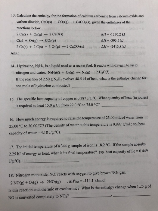 Solved 13. Calculate the enthalpy for the formation of | Chegg.com