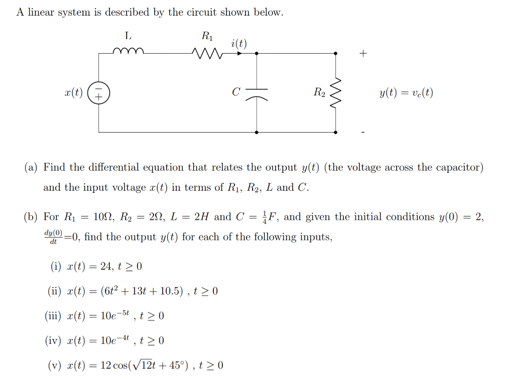 Solved A linear system is described by the circuit shown | Chegg.com