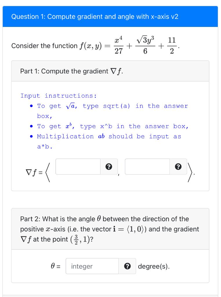 Solved Question 1: Compute gradient and angle with x-axis v2 | Chegg.com